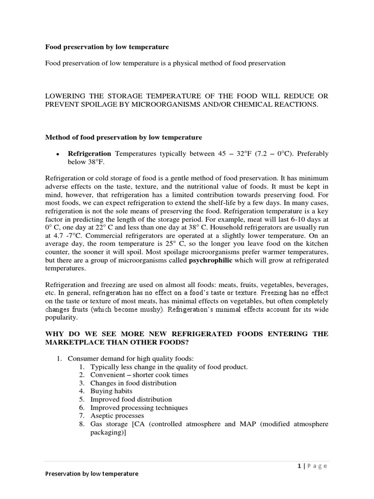 Food Preservation by Low Temperature | PDF | Food Preservation | Refrigerator