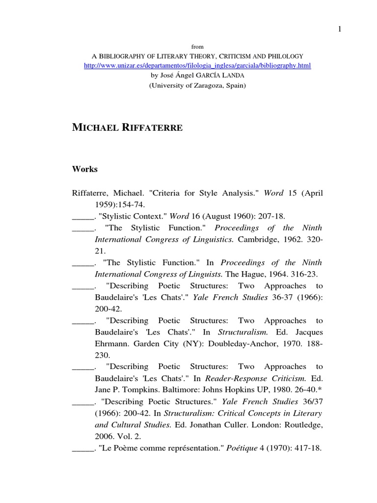 Riffaterre M | PDF | Literature About Literature | Literary Theory