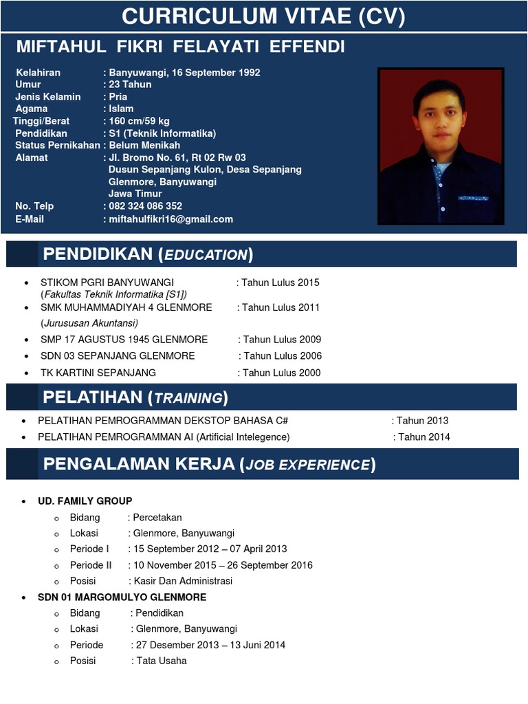 Curriculum Vitae - Miftahul Fikri 2 PDF | PDF
