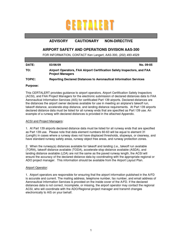 FAA TORA - TODA - ASDA - Cert0905 PDF | PDF | Runway | Airport