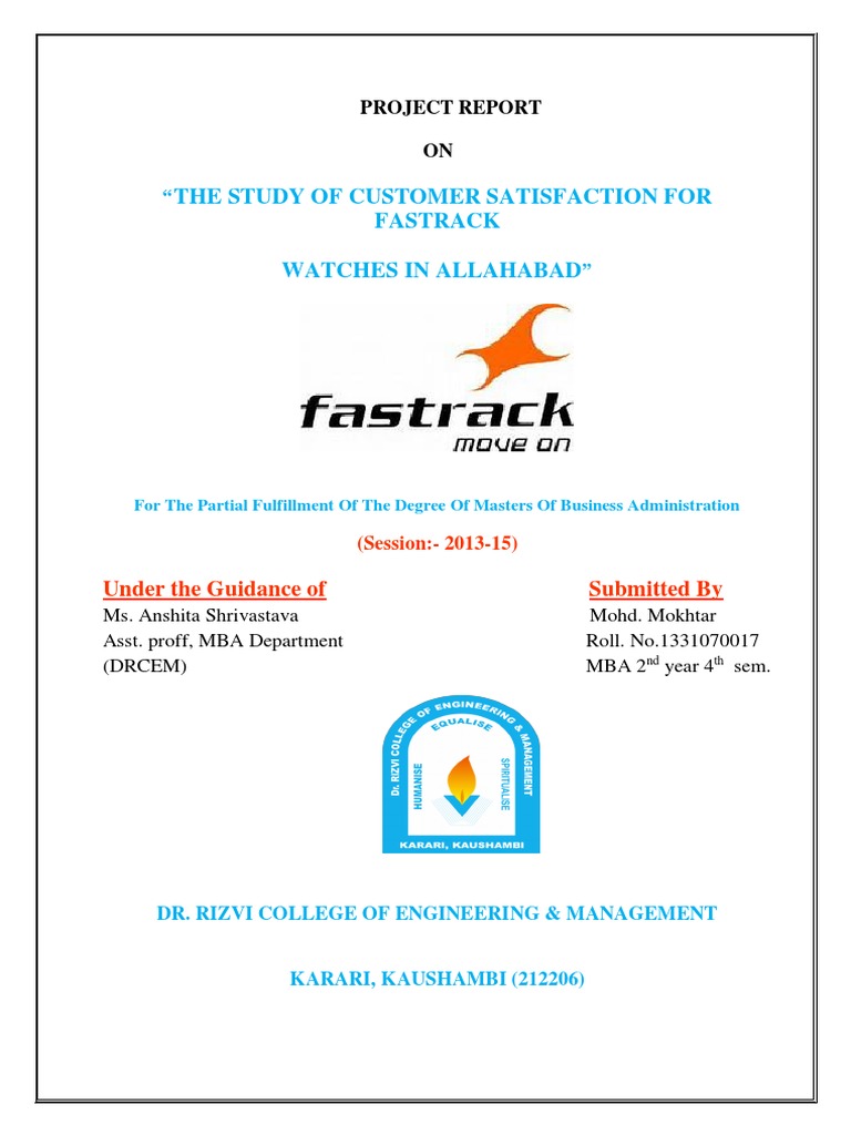 The Study of Customer Satisfaction For Fastrack Watches in Allahabad ...