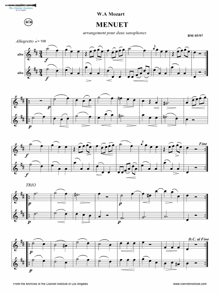 Mozart - Menuet - Sax Duet | PDF | Social Science