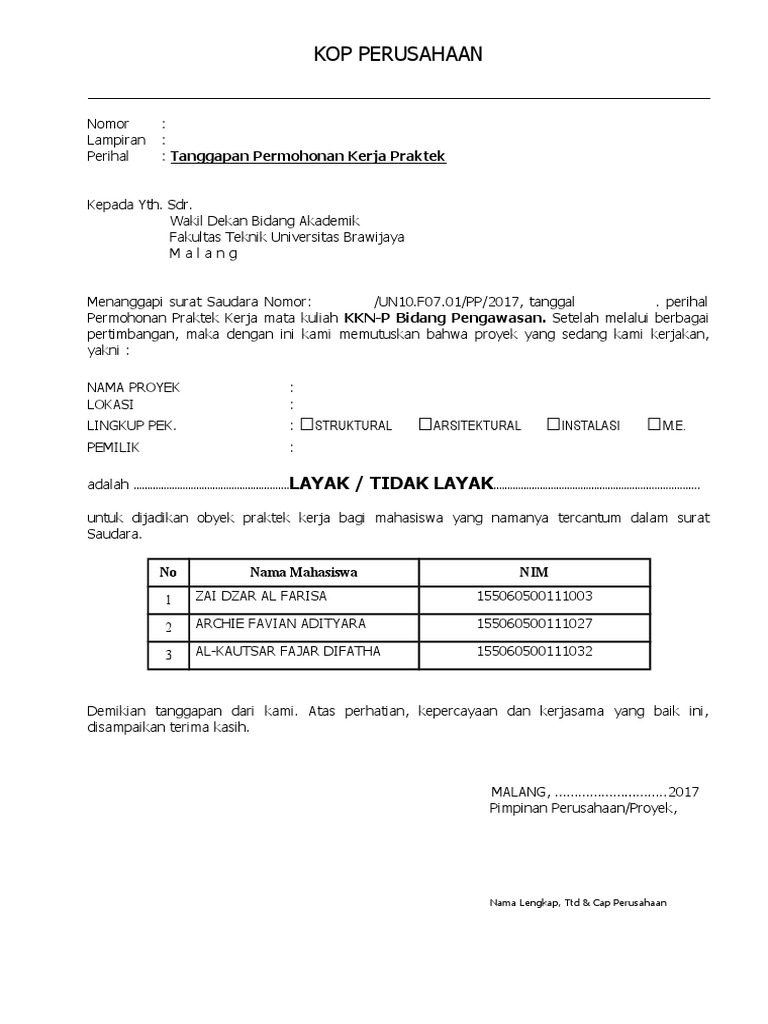 Format Surat Balasan Dari Proyek | PDF