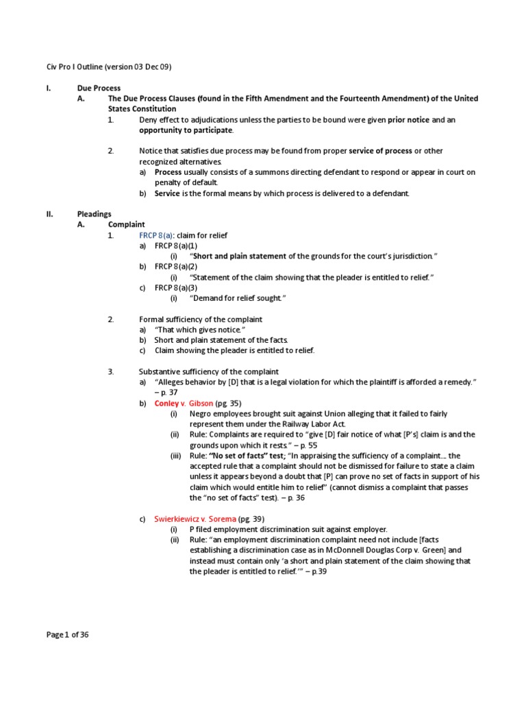 Civ Pro Outline | PDF | Federal Rules Of Civil Procedure | Discovery (Law)