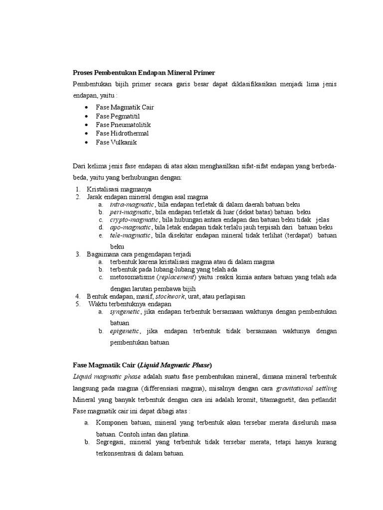 Proses Pembentukan Endapan Mineral | PDF