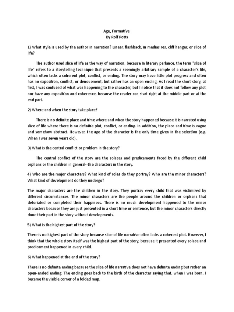 Age, Formative PLOT | PDF | Entertainment