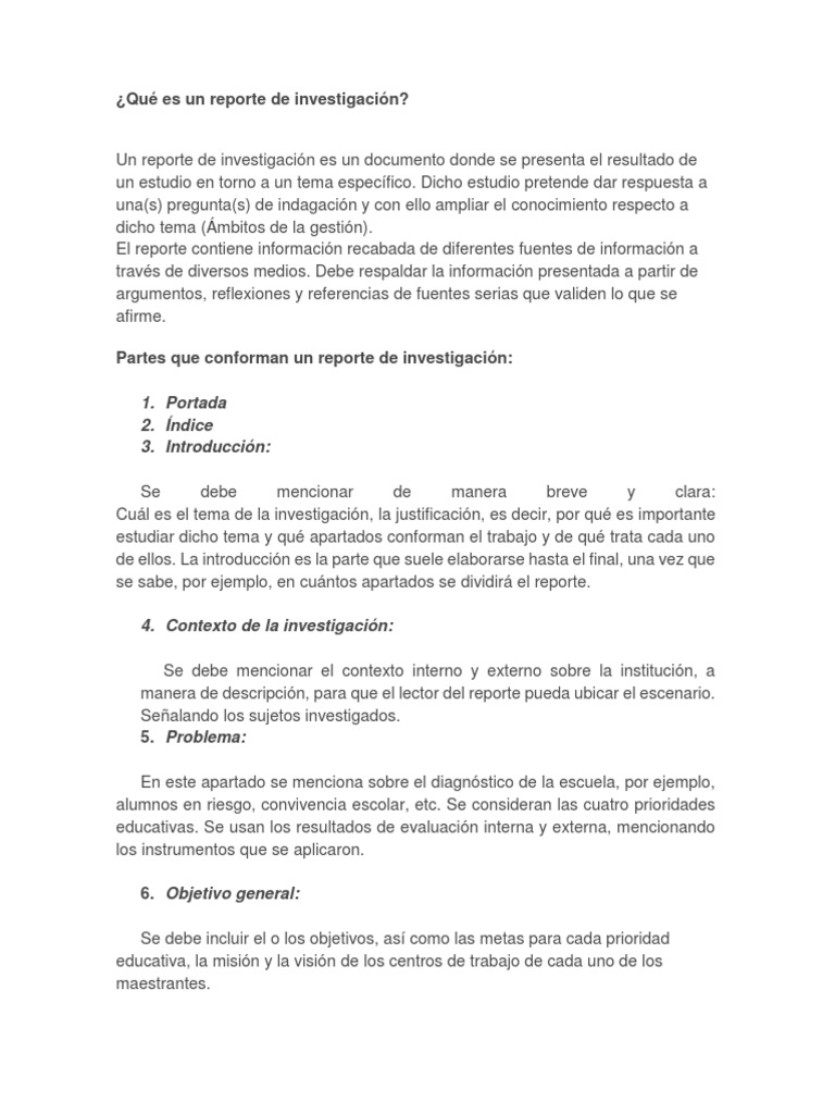 Estructura de un Reporte de Investigación | PDF | Planificación | Teoría