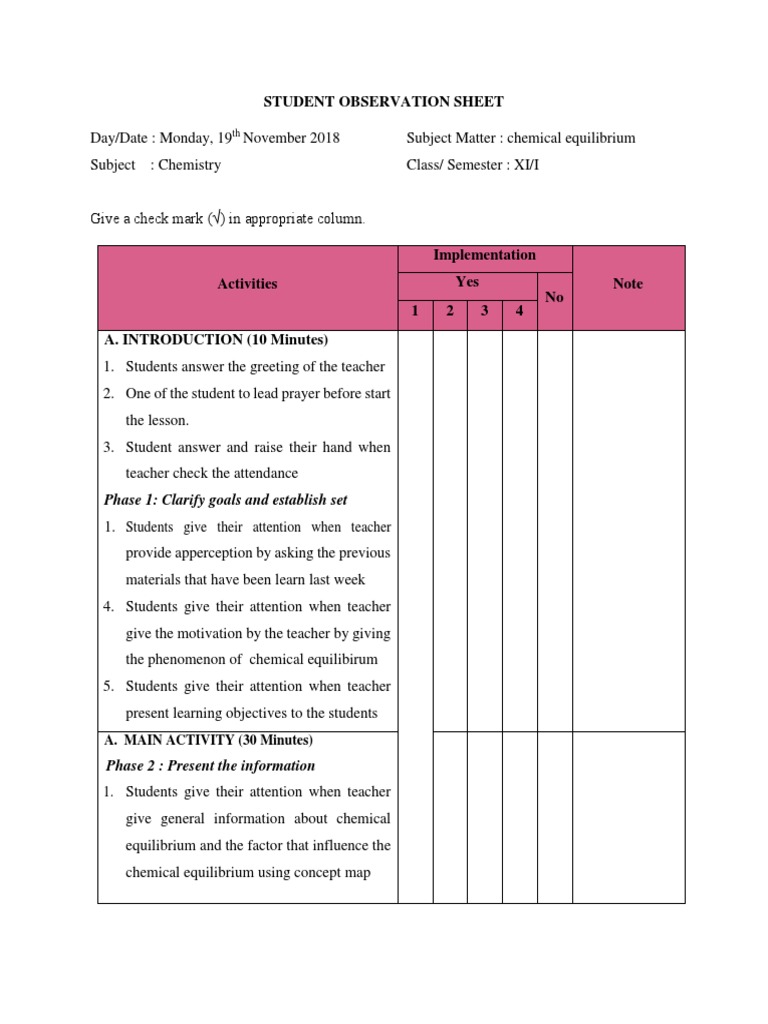 Student Observation for Chemistry Class | PDF | Attention | Teachers