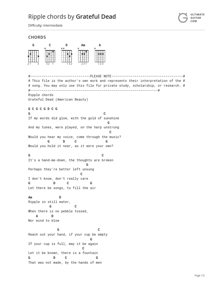 Ripple Chords (Ver 2) by Grateful Deadtabs @ Ultimate Guitar Archive ...
