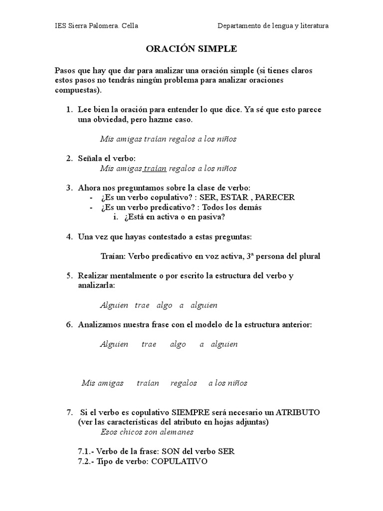 Oración Simple | PDF | Verbo | Oración (Lingüística)