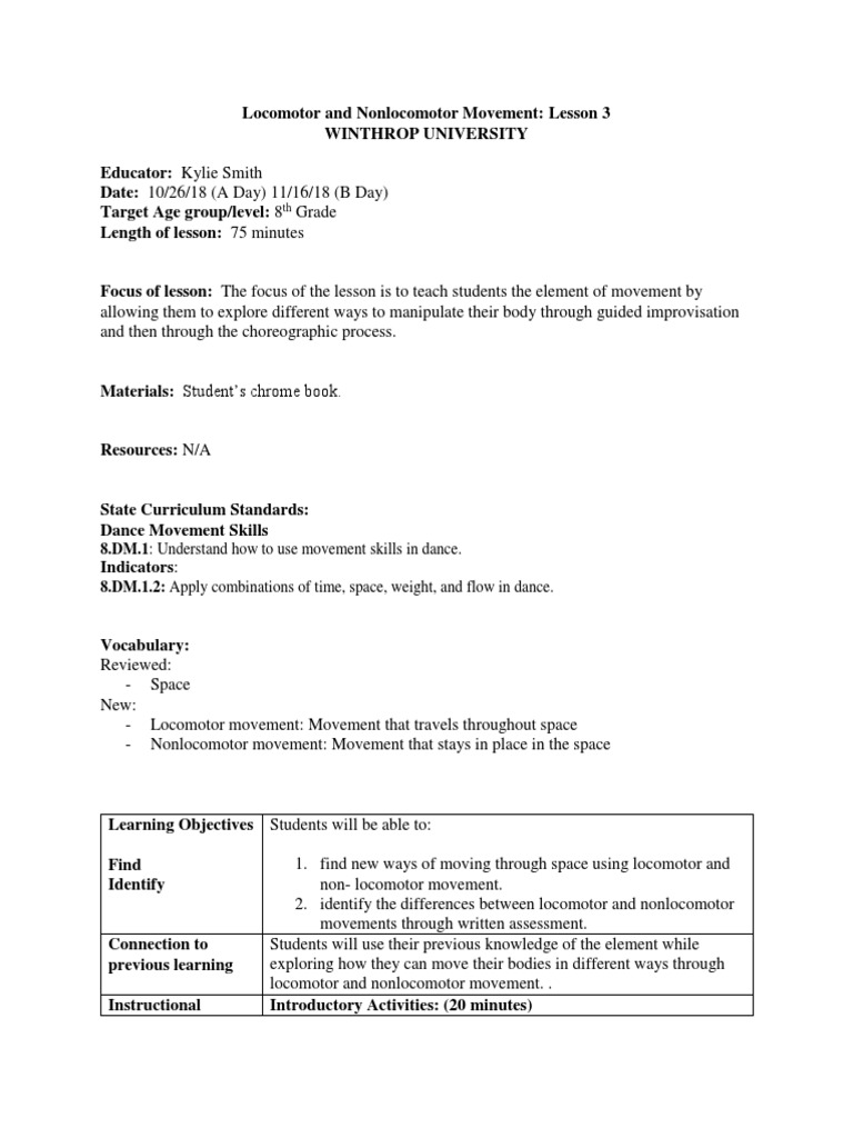 8th Grade Dance: Locomotor & Nonlocomotor Movement | PDF | Students ...
