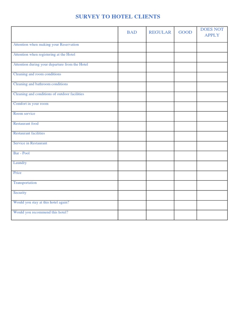 Hotel Client Satisfaction Survey | PDF