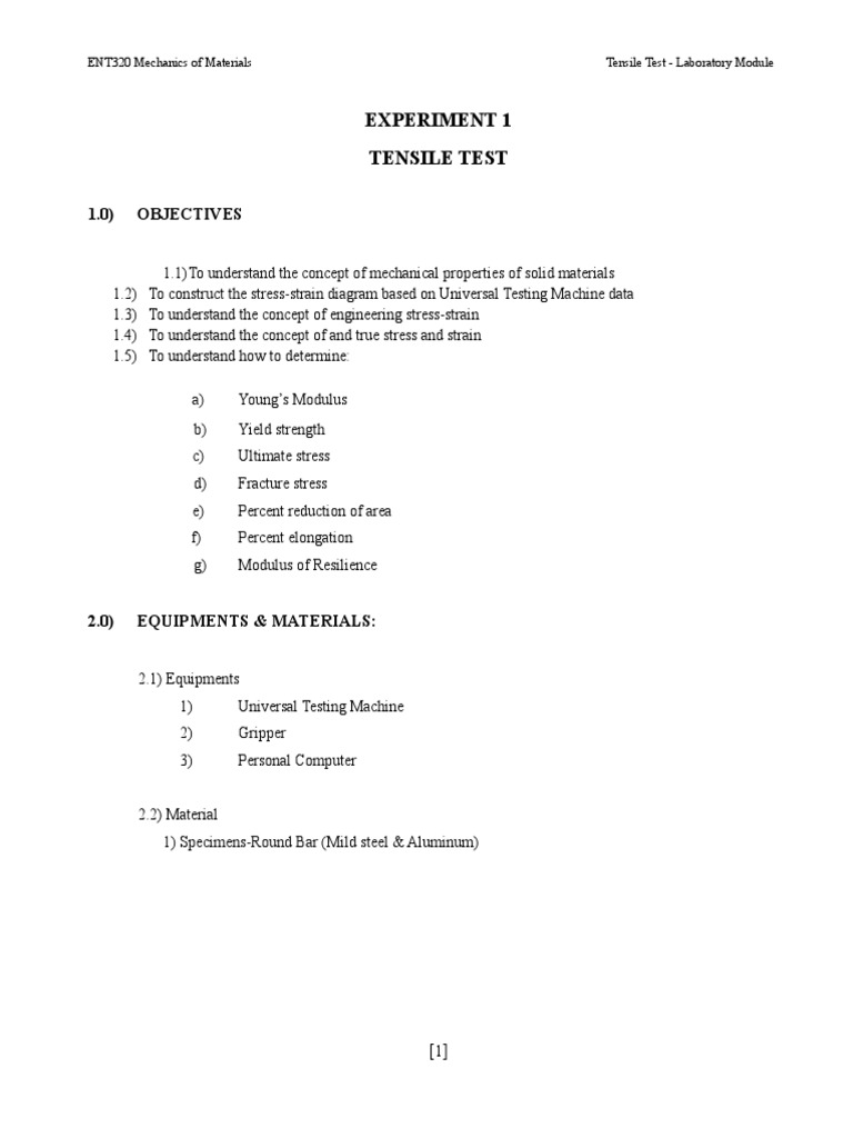 Tensile Test Procedure and Analysis | PDF | Ultimate Tensile Strength ...