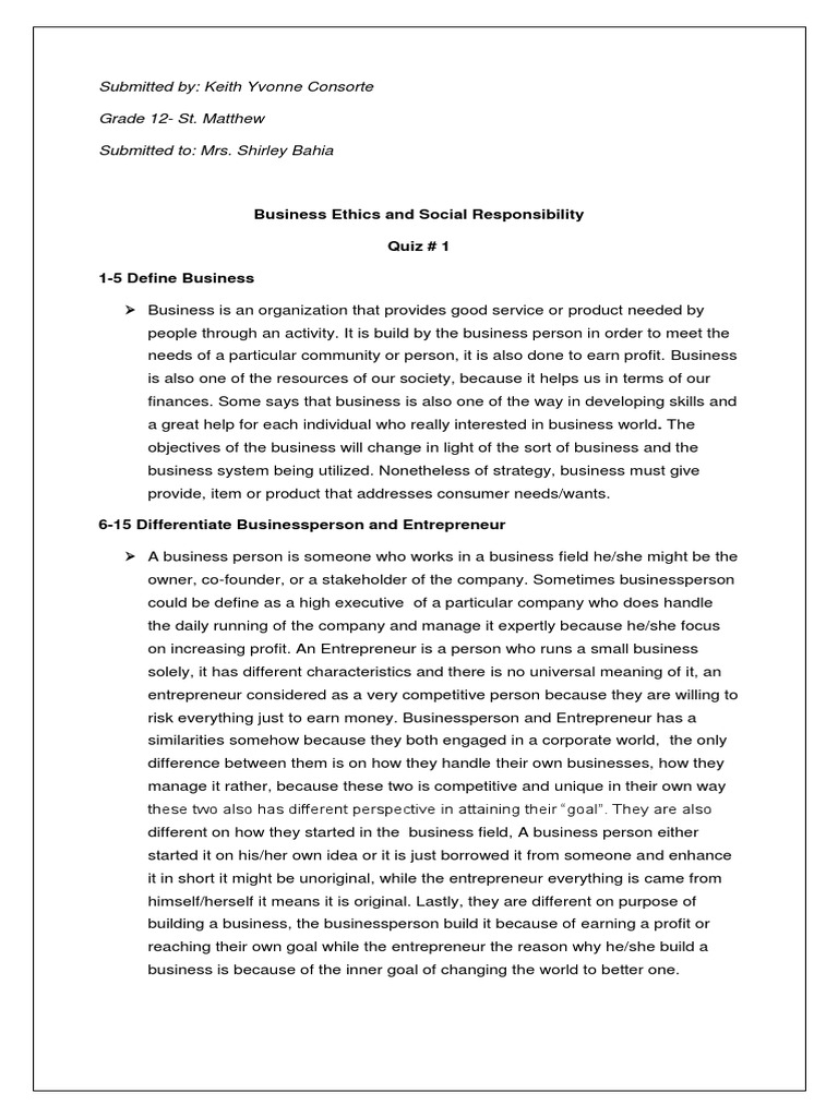 Bus. Ethics | PDF | Entrepreneurship | Capitalism