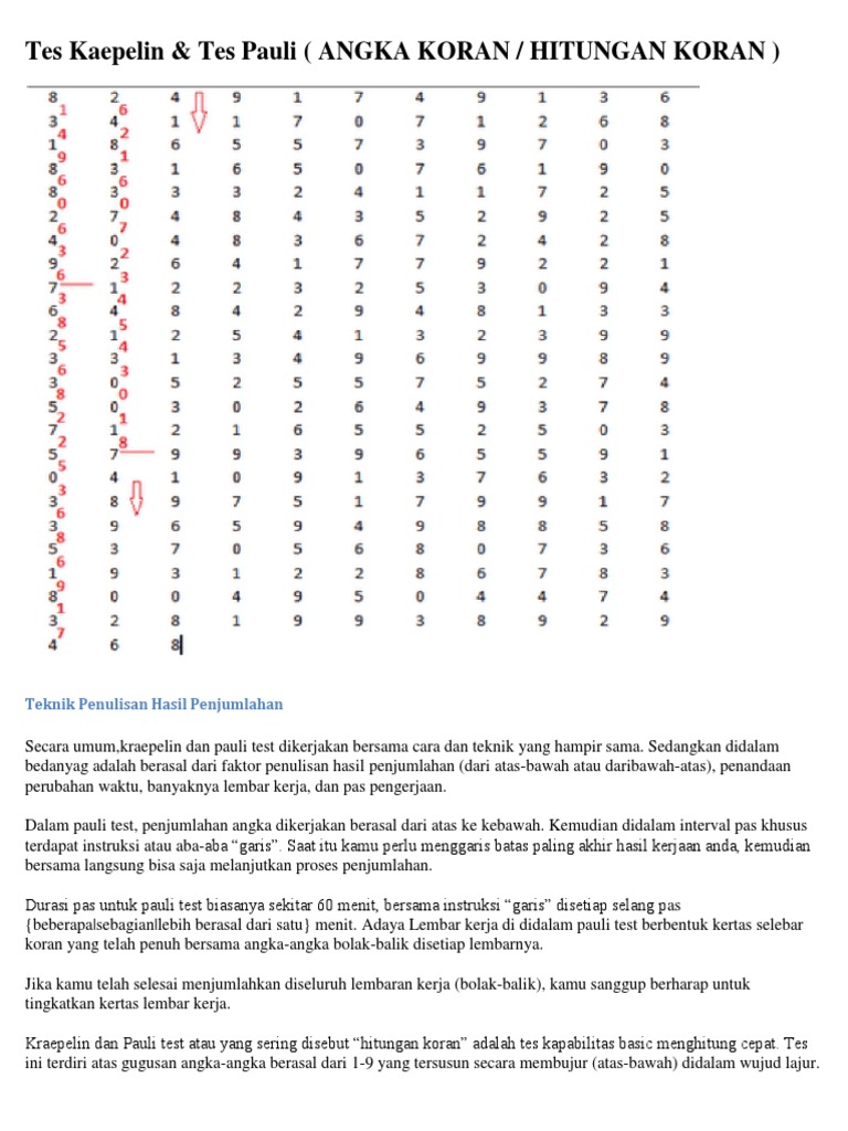 Panduan Tes Kraepelin dan Pauli | PDF