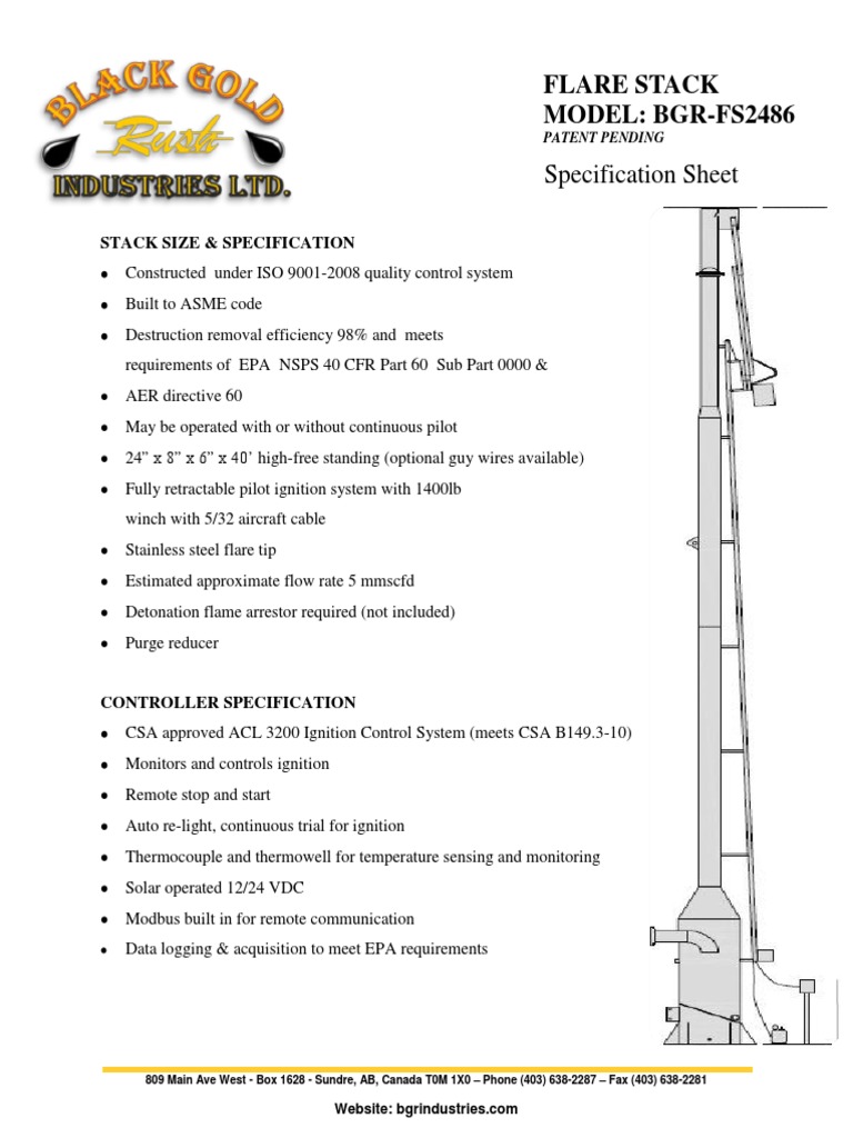 Specification Sheet: Flare Stack MODEL: BGR-FS2486 | PDF