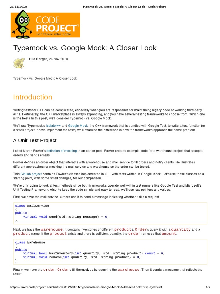 Typemock vs. Google Mock - A Closer Look - CodeProject | PDF | Class ...