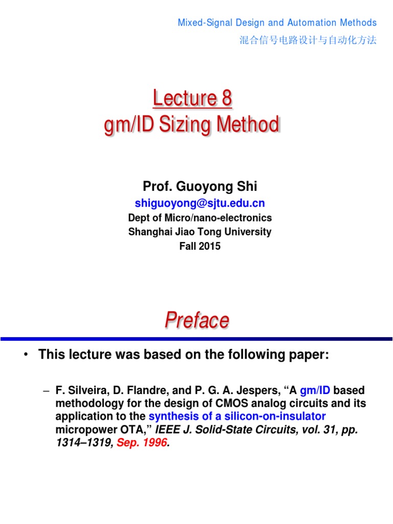Lect08 GM ID Sizing Method | PDF | Mosfet | Analog To Digital Converter