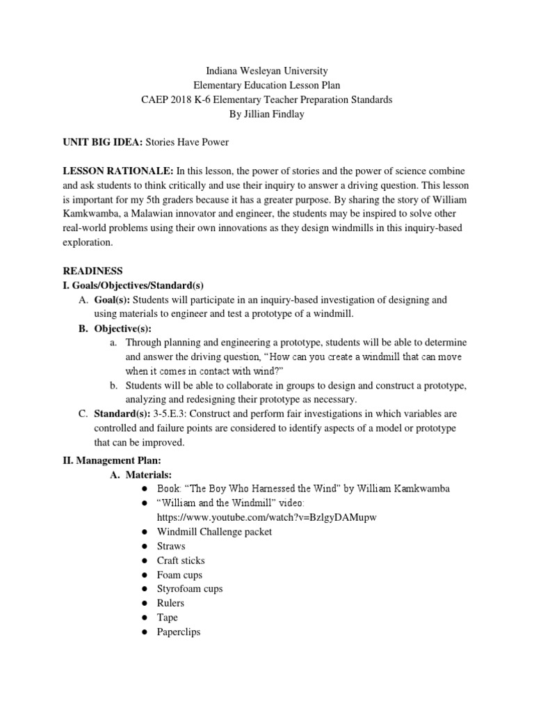 Inquiry-Based Windmill Lesson Plan | PDF | Inquiry Based Learning ...