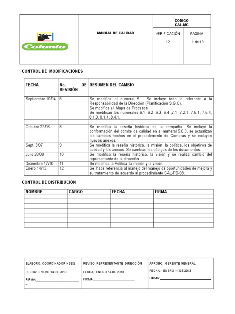 Colanta Manual | PDF | Sistema de manejo de calidad | Calidad (comercial)