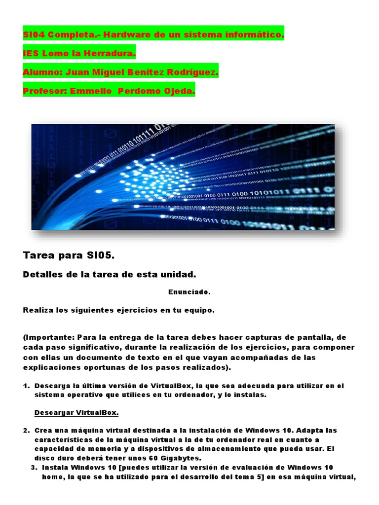 Benítez Rodríguez Juan Miguel SI05 Tarea. | PDF | Windows 10 | Sistema operativo
