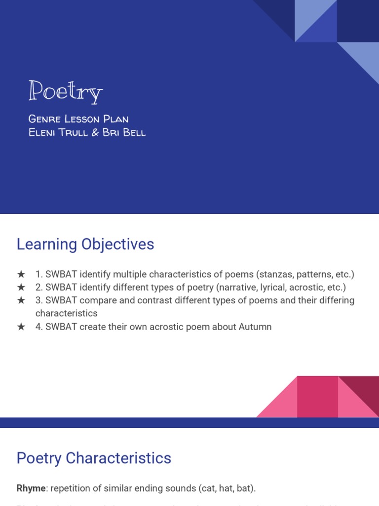 Poetry Genre Lesson Plan TL 307 | PDF | Poetry | Writing