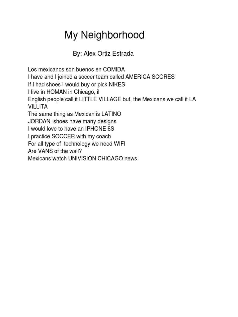 Alex Ortiz Estrada - Neighborhood Poem | PDF
