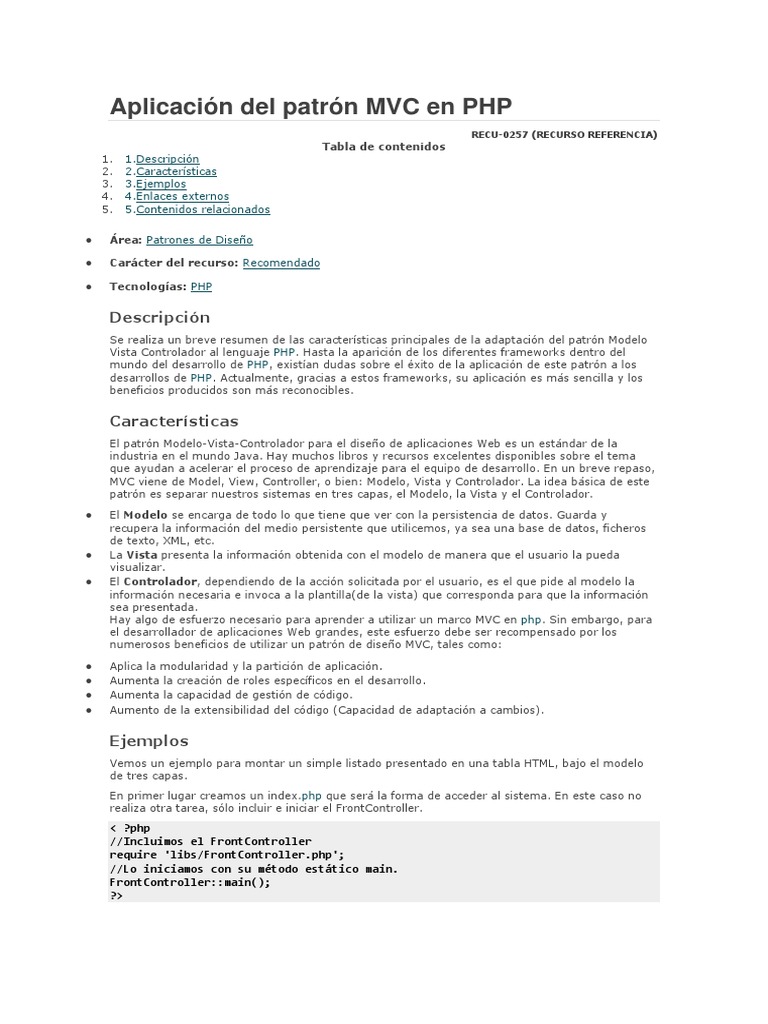 Aplicación Del Patrón MVC en PHP | PDF | Modelo – Vista – Controlador ...