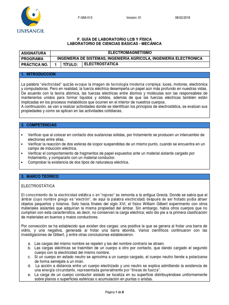 Práctica de Electrostática en Laboratorio | PDF | Electricidad | Carga ...