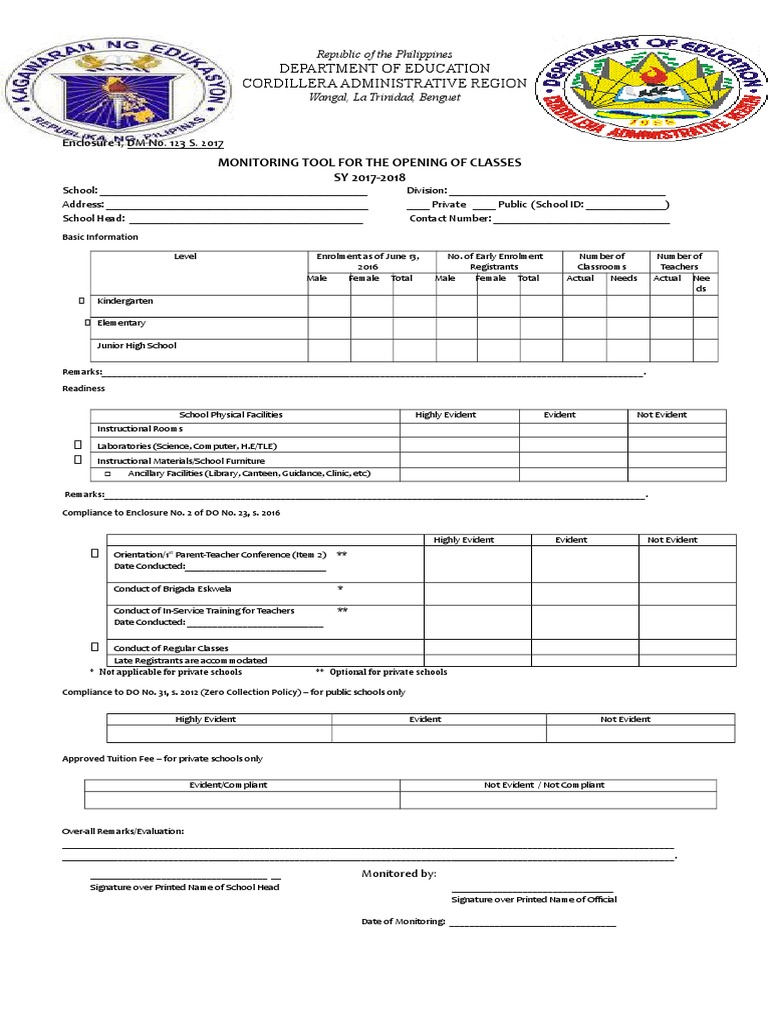 Monitoring Tools Attachment | PDF | Schools | Primary Education