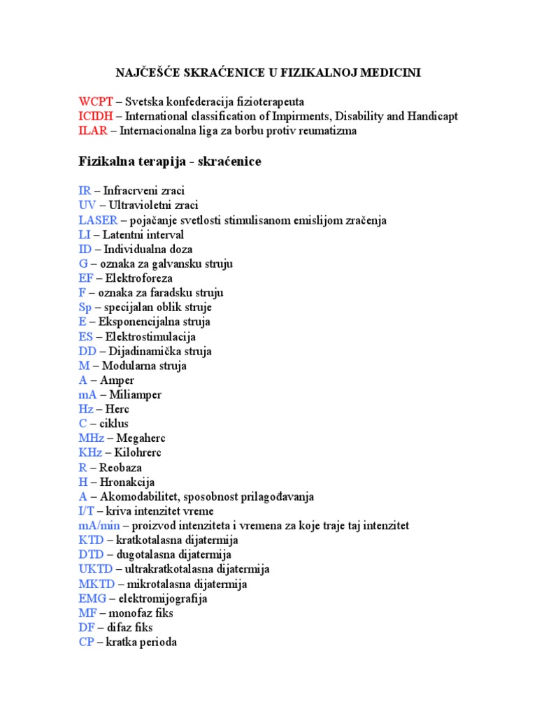 Skracenice U Fizikalnoj Terapiji | PDF