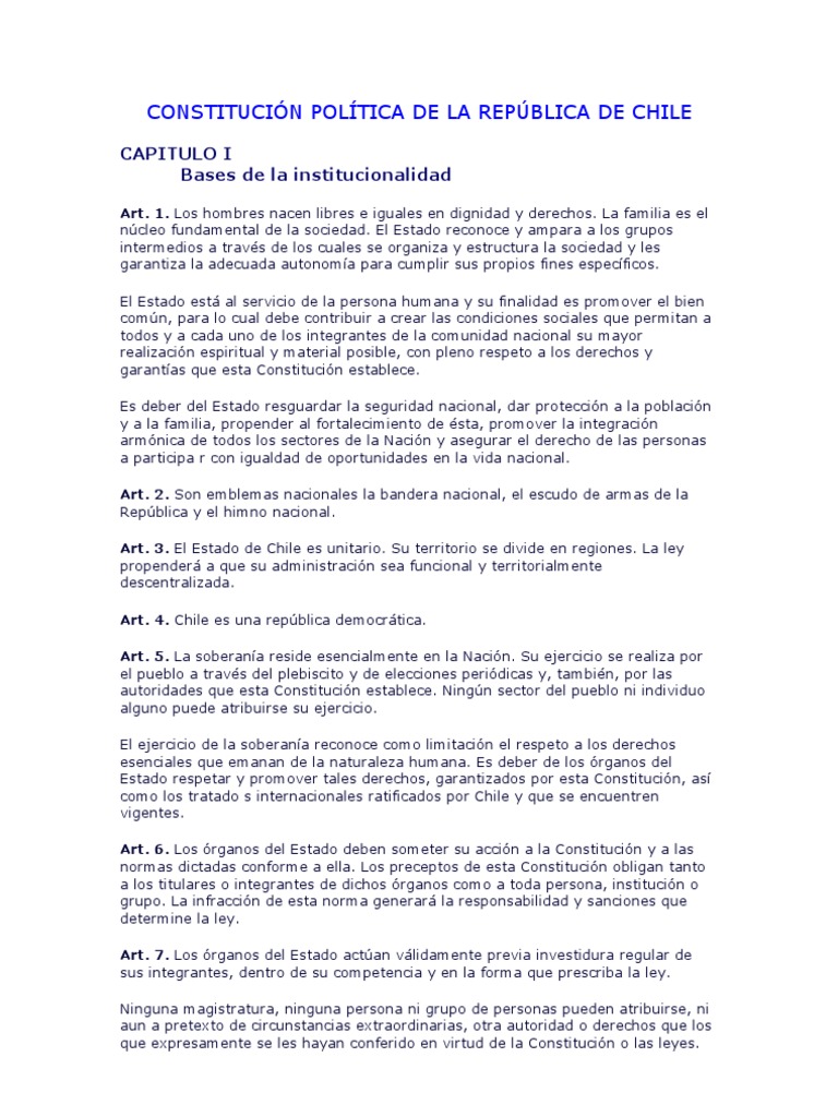 Constitución Política de Chile: Artículos Clave | PDF | Estado ...