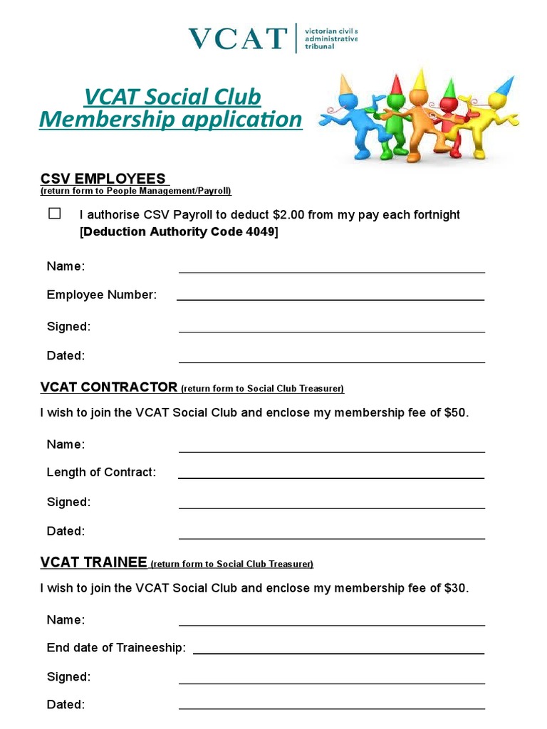 Social Club Membership Forms | PDF