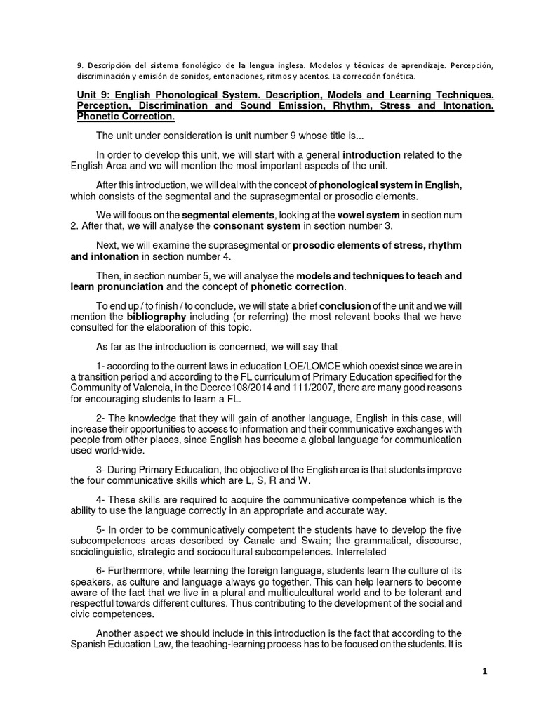 9 Phonological System | PDF | Stress (Linguistics) | Vowel