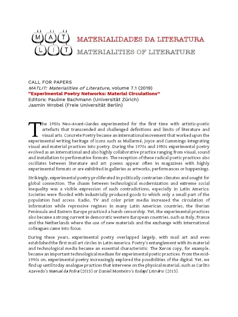 Experimental Poetry Networks: Material Circulations | PDF ...