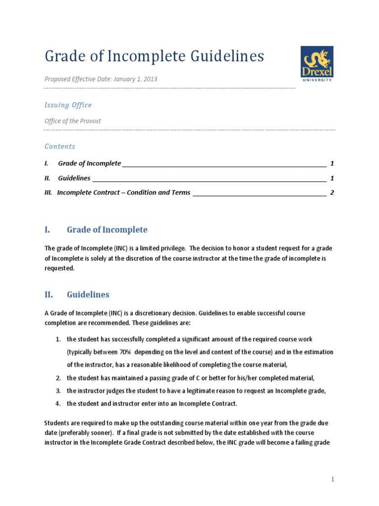 Guidelines for Awarding Incomplete Grades: Procedures for Developing ...