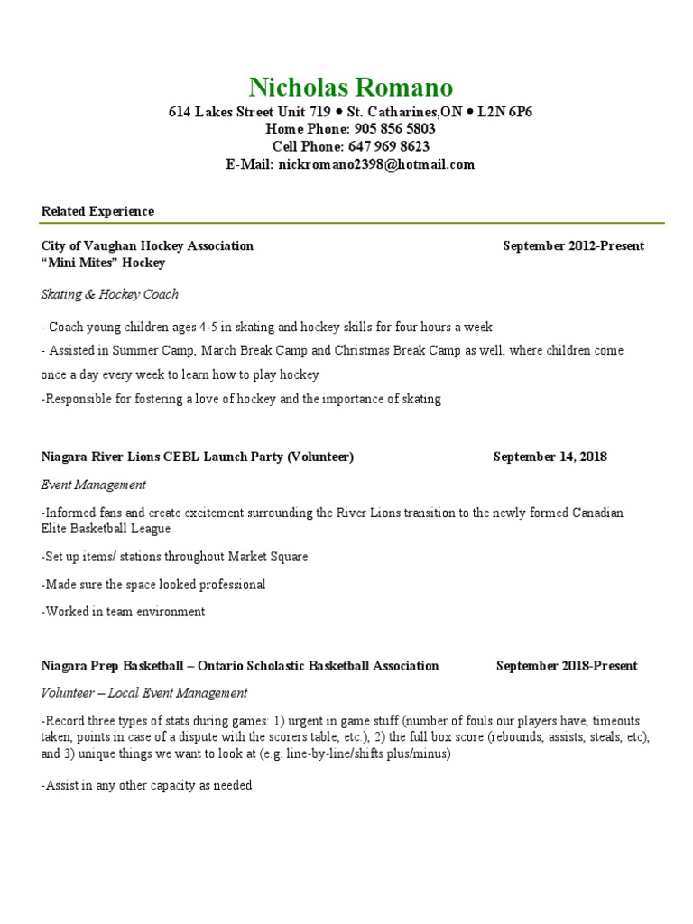 Nicks Resume PDF | PDF | Sports