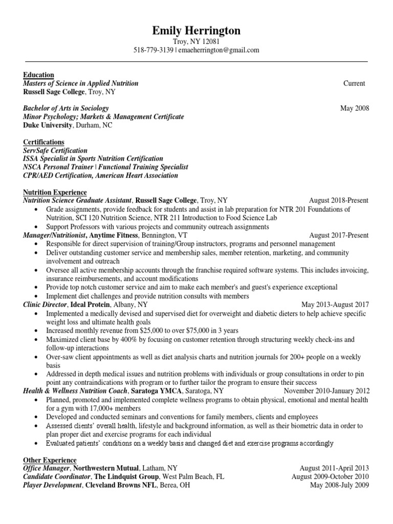 Emh Resume 2018 | PDF | Personal Trainer | Nutrition