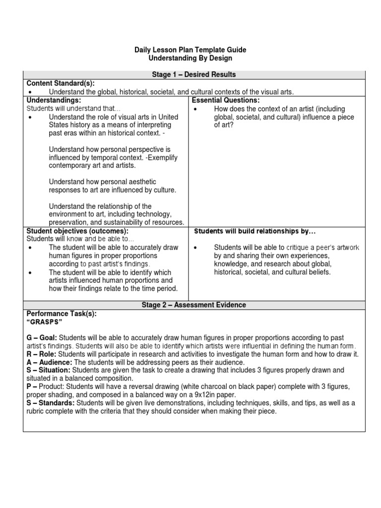 Figure Drawing Ubd Lesson Plan | PDF | Lesson Plan | Rubric (Academic)