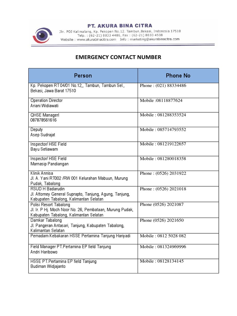 Emergency Contact Number | PDF