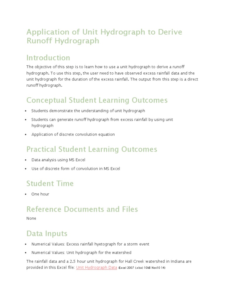Application of Unit Hydrograph To Derive Runoff Hydrograph | PDF | Microsoft Excel | Hydrology