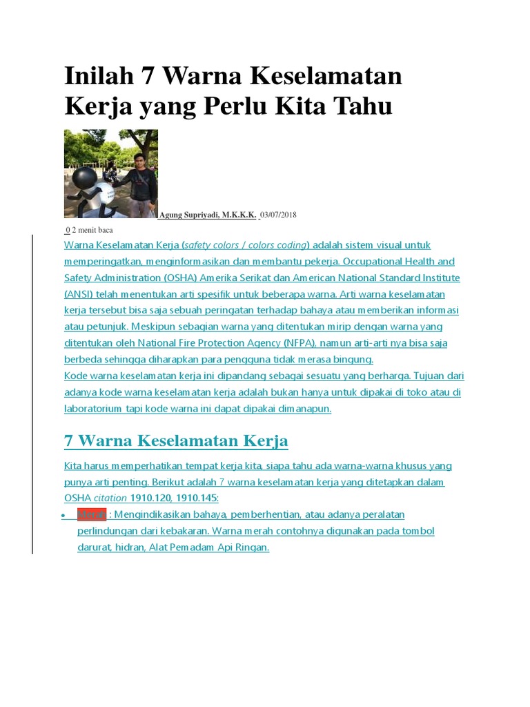 Inilah 7 Warna Keselamatan Kerja Yang Perlu Kita Tahu | PDF