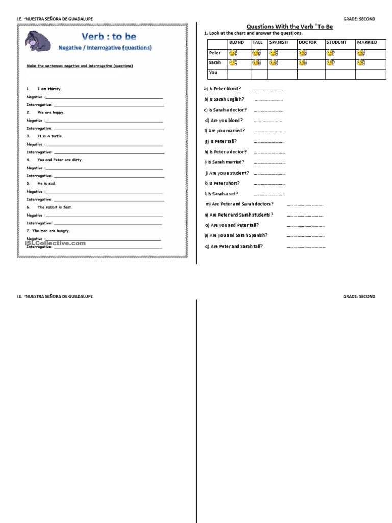 Questions With The Verb "To Be: 1. Look at The Chart and Answer The ...