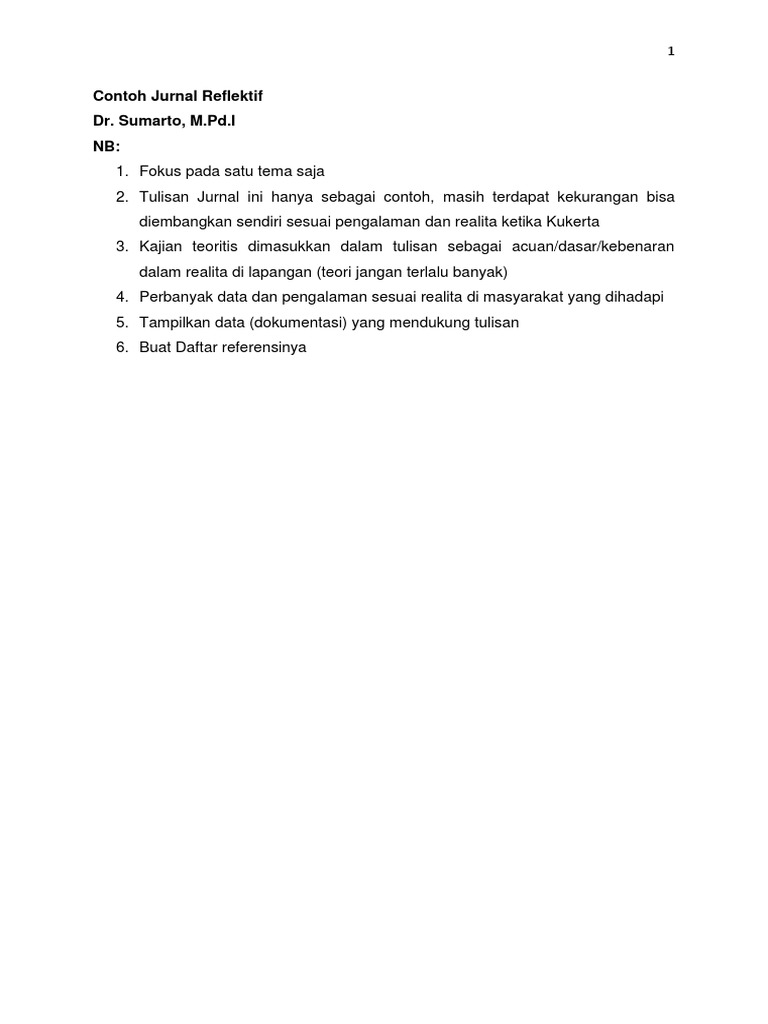 Contoh Jurnal Reflektif | PDF