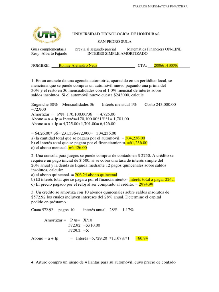 Tarea Guia Complementaria II Parcial | PDF | Amortización (Negocio) | Interés