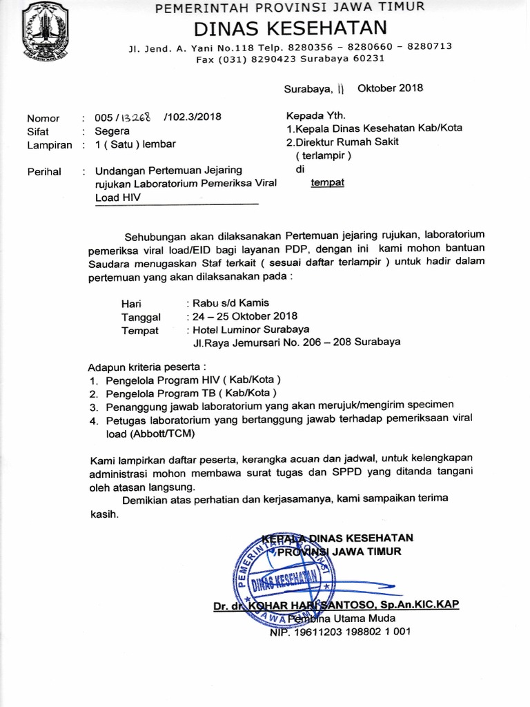 Undangan Pertemuan Jejaring Rujukan Lab - Pemeriksaan Viral Load HIV | PDF