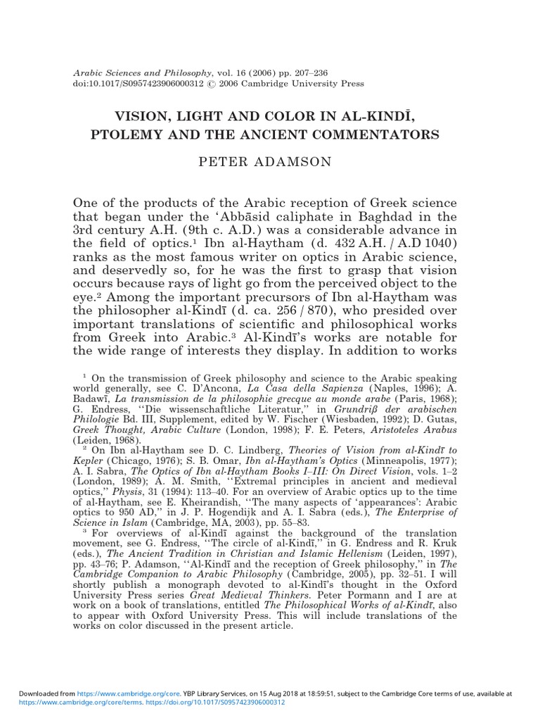 Adamson 2006 Vision - Light - and - Color - in - Alkindi - Ptolemy ...