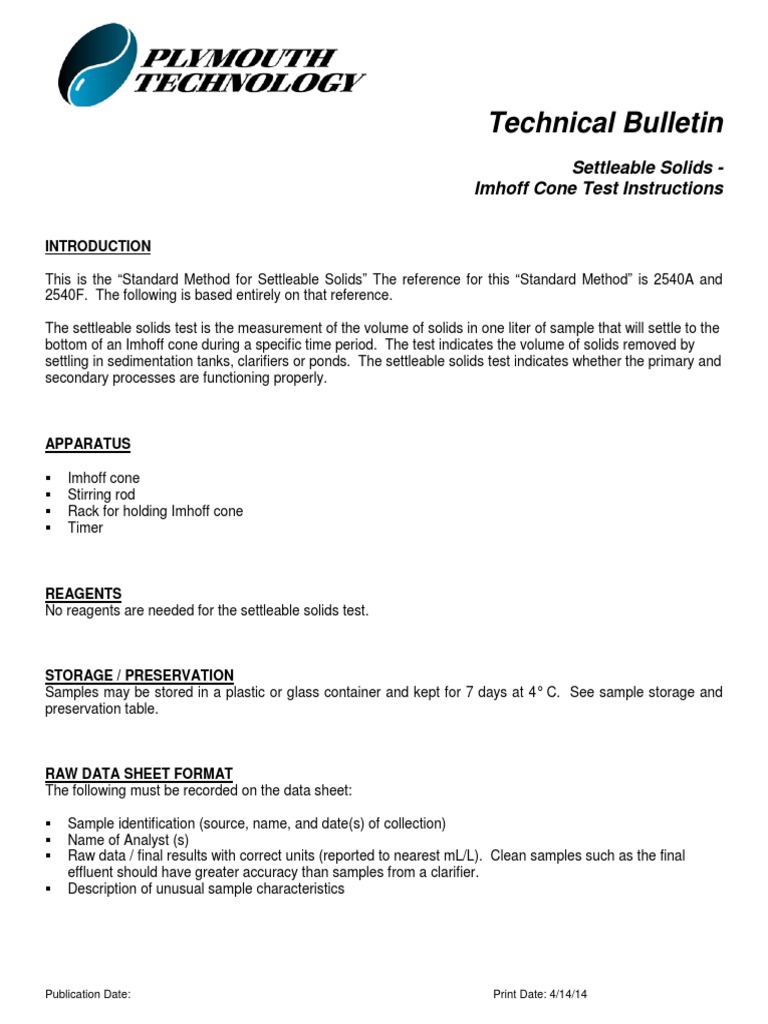 Imhoff Cone Test Instructions-Settleable Solids | PDF | Chemistry | Nature