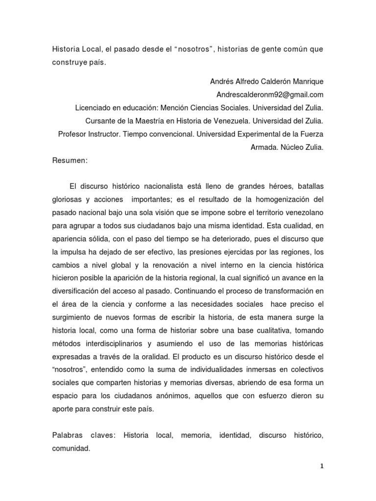 Historia Local, El Pasado Desde El "Nosotros", Historias de Gente Común ...