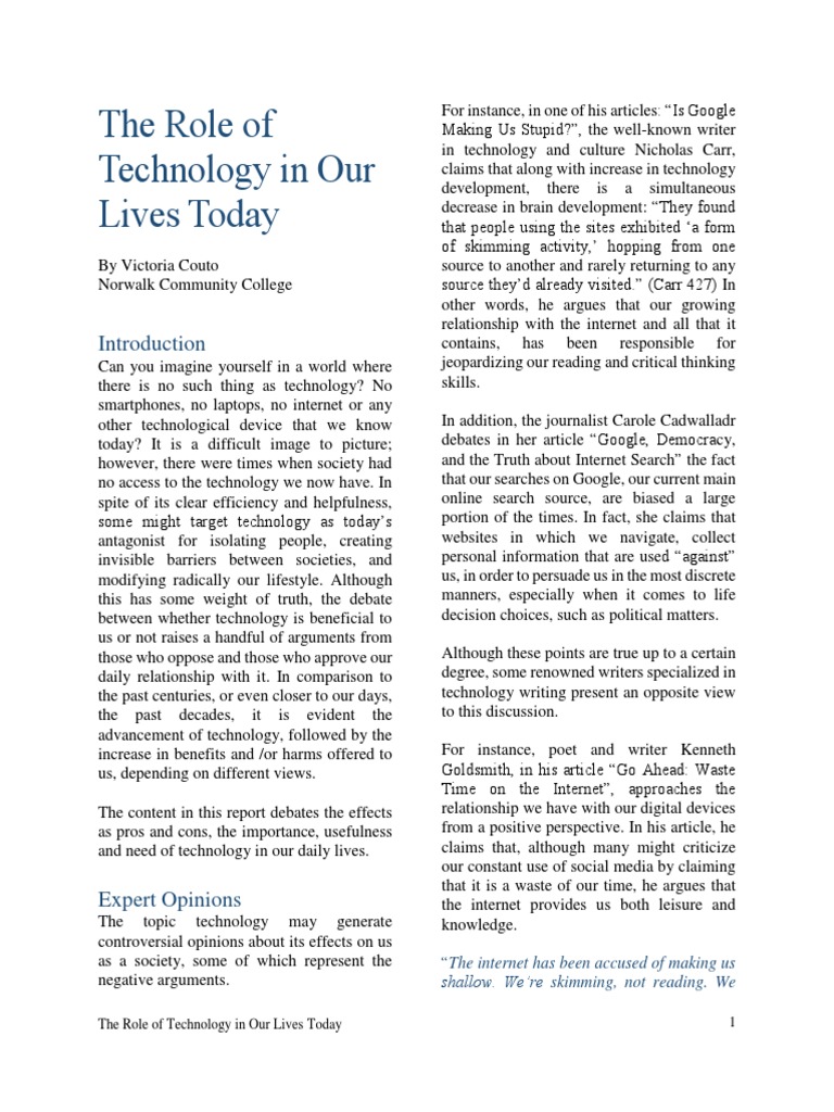 The Role of Technology in Our Lives Today | PDF | Internet | Mass Media